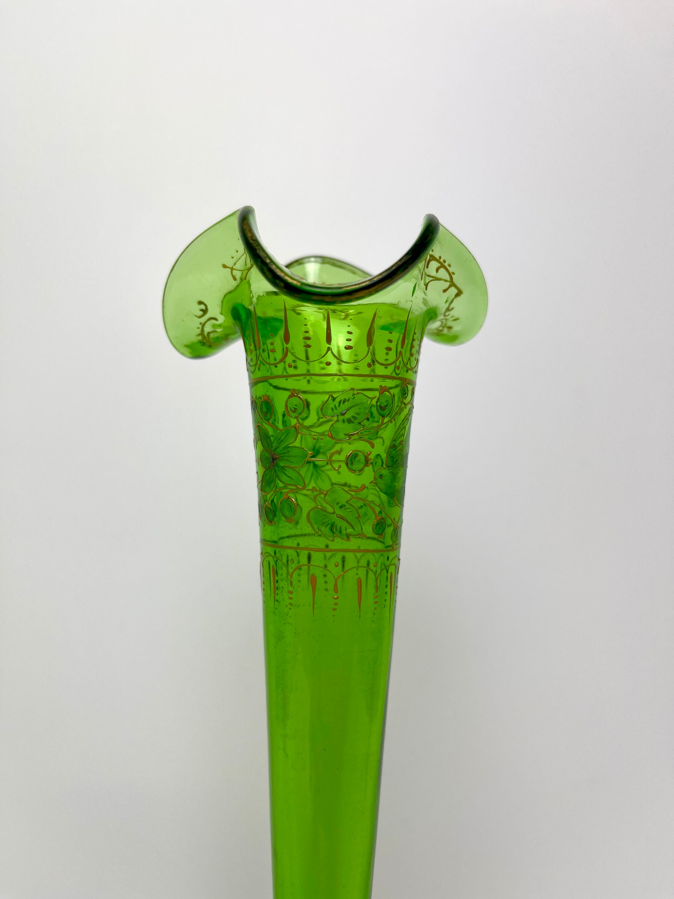 Antique Early 19th Century Bohemian Posey Uranium Vase With Hand Gilded ...