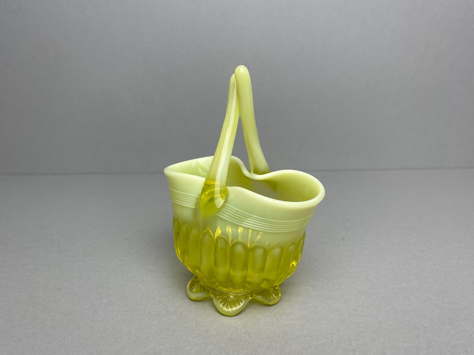 Davidson 1900s Yellow Vaseline/pearline Glass Basket in Pattern 'lady ...