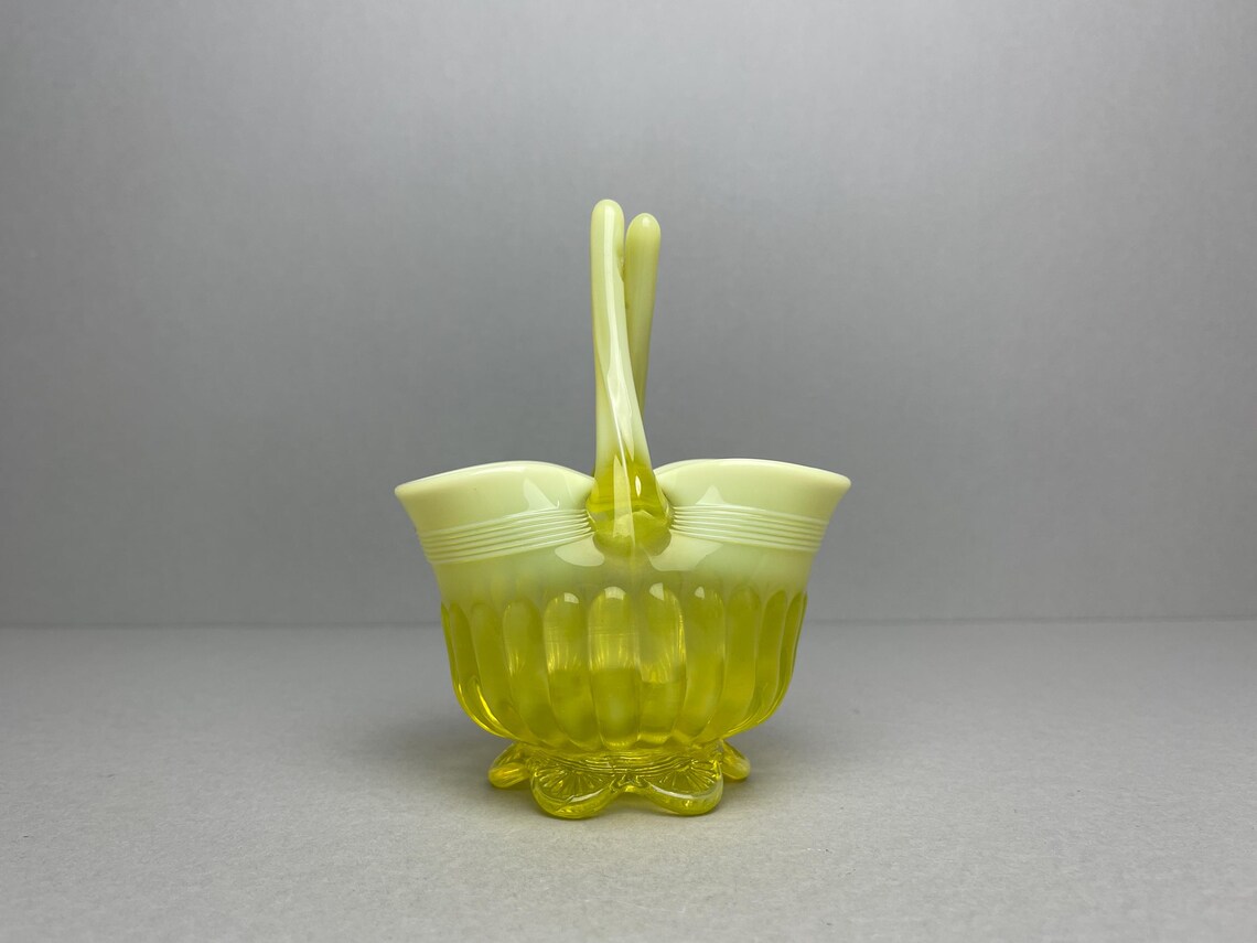Davidson 1900s Yellow Vaseline/pearline Glass Basket in Pattern 'lady ...
