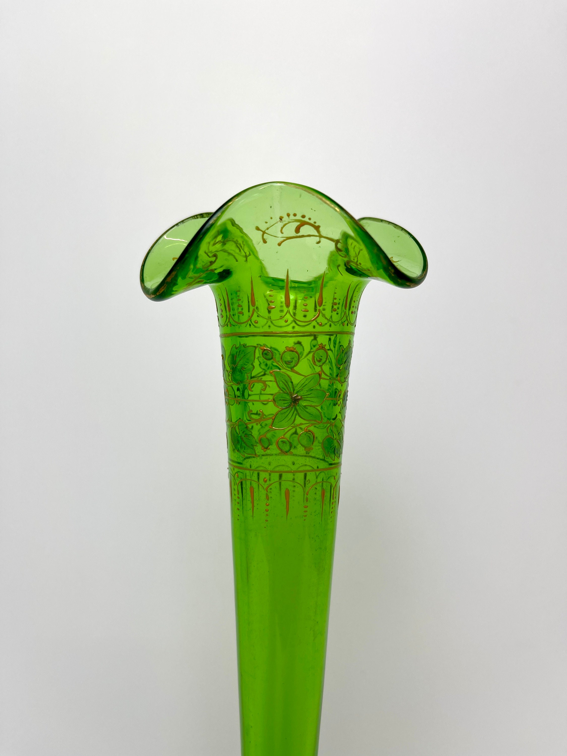 Antique Early 19th Century Bohemian Posey Uranium Vase With Hand Gilded ...