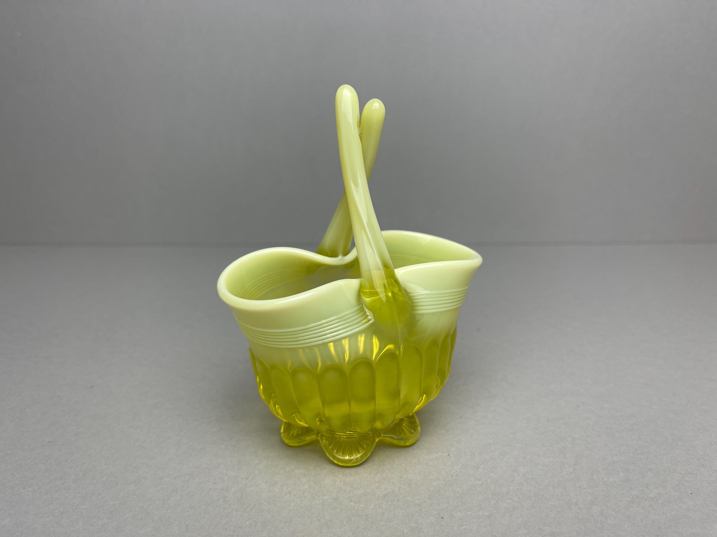 Davidson 1900s Yellow Vaseline/pearline Glass Basket in Pattern 'lady ...