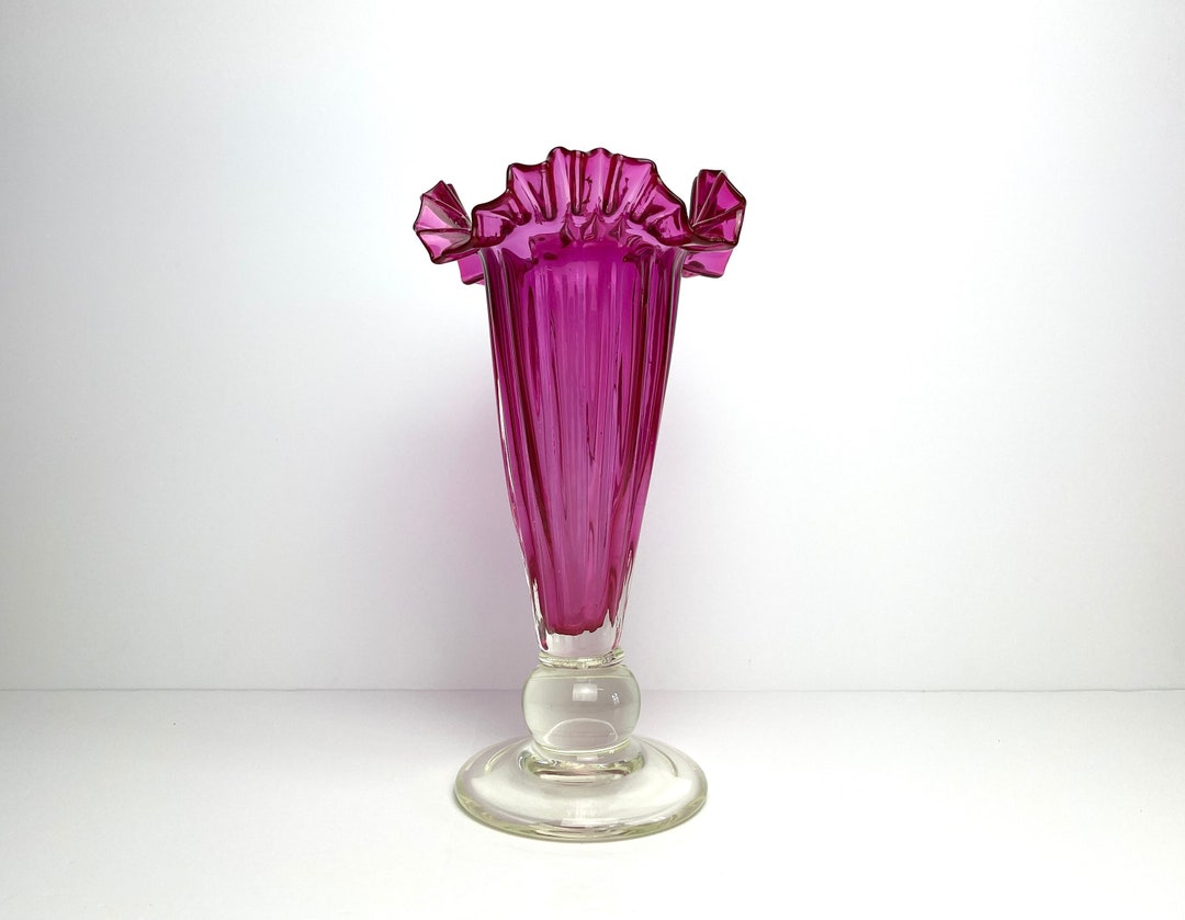 Rare Victorian Large Pink Cranberry Glass Ruffle Vase - Etsy