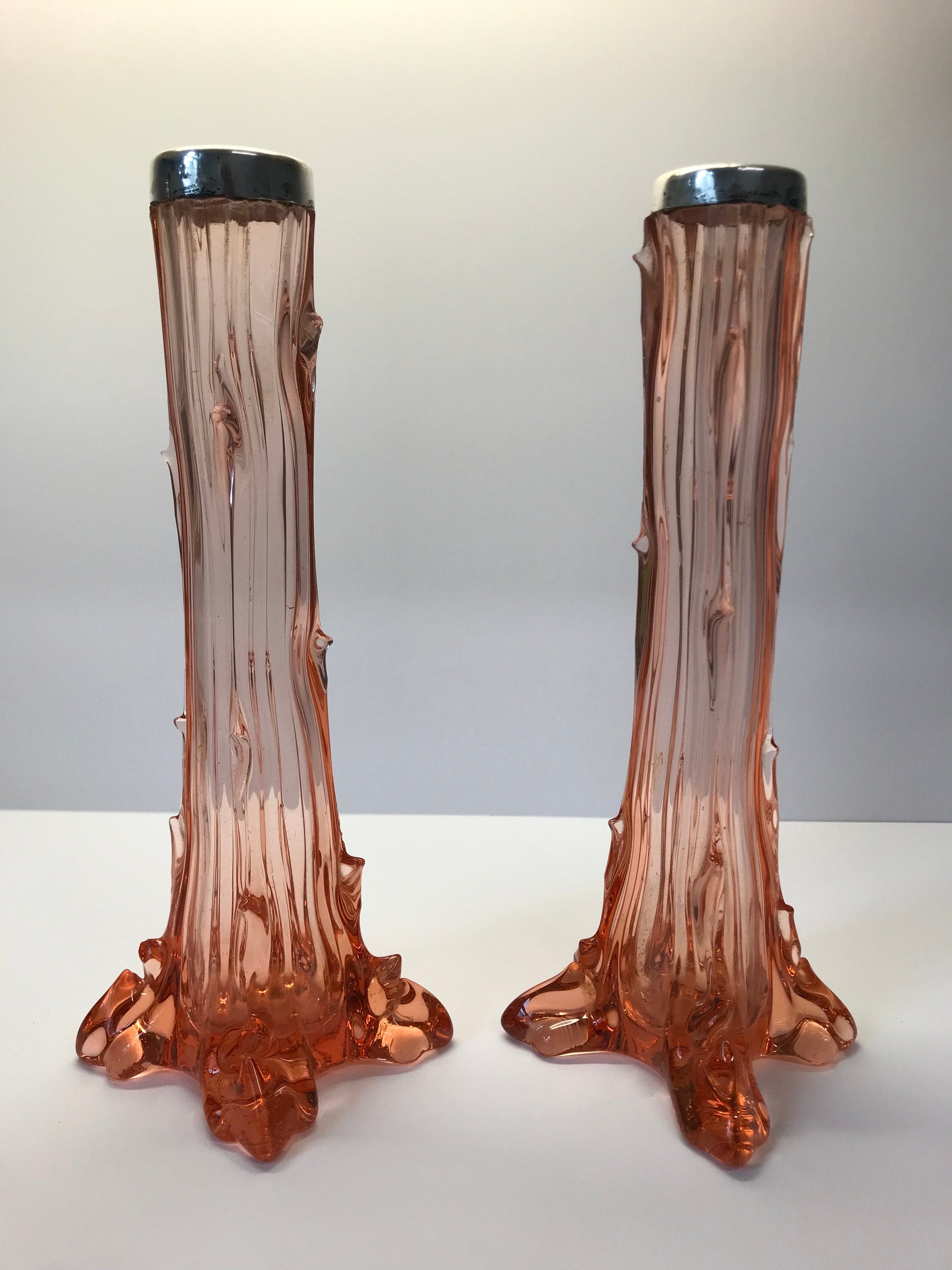 Extremely Rare Pink Thorn Glass Vase Pair With Silver Hallmarked Rim ...