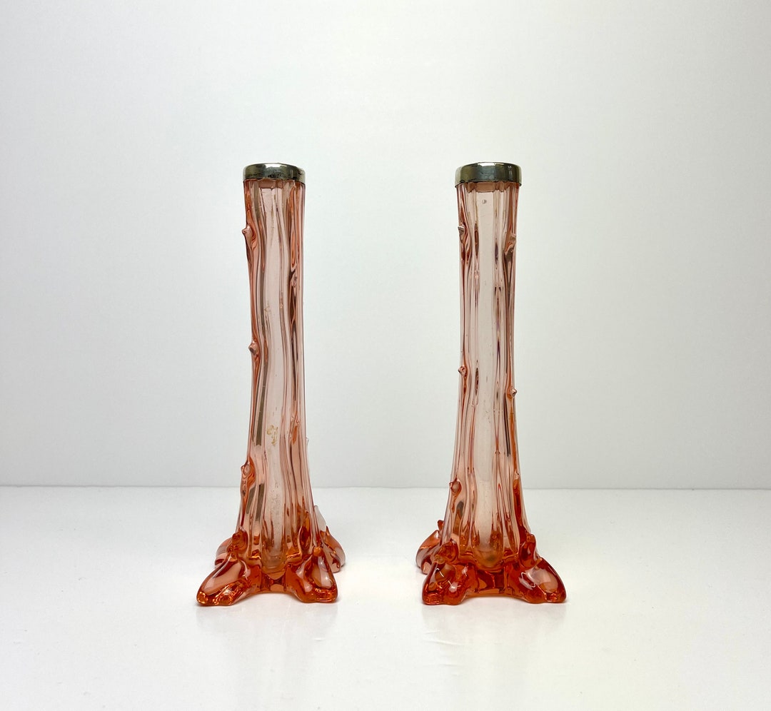 Extremely Rare Pink Thorn Glass Vase Pair With Silver Hallmarked Rim ...
