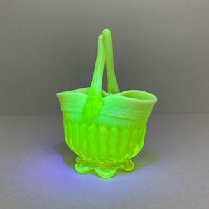 Davidson 1900s Yellow Vaseline/pearline Glass Basket in Pattern 'lady ...