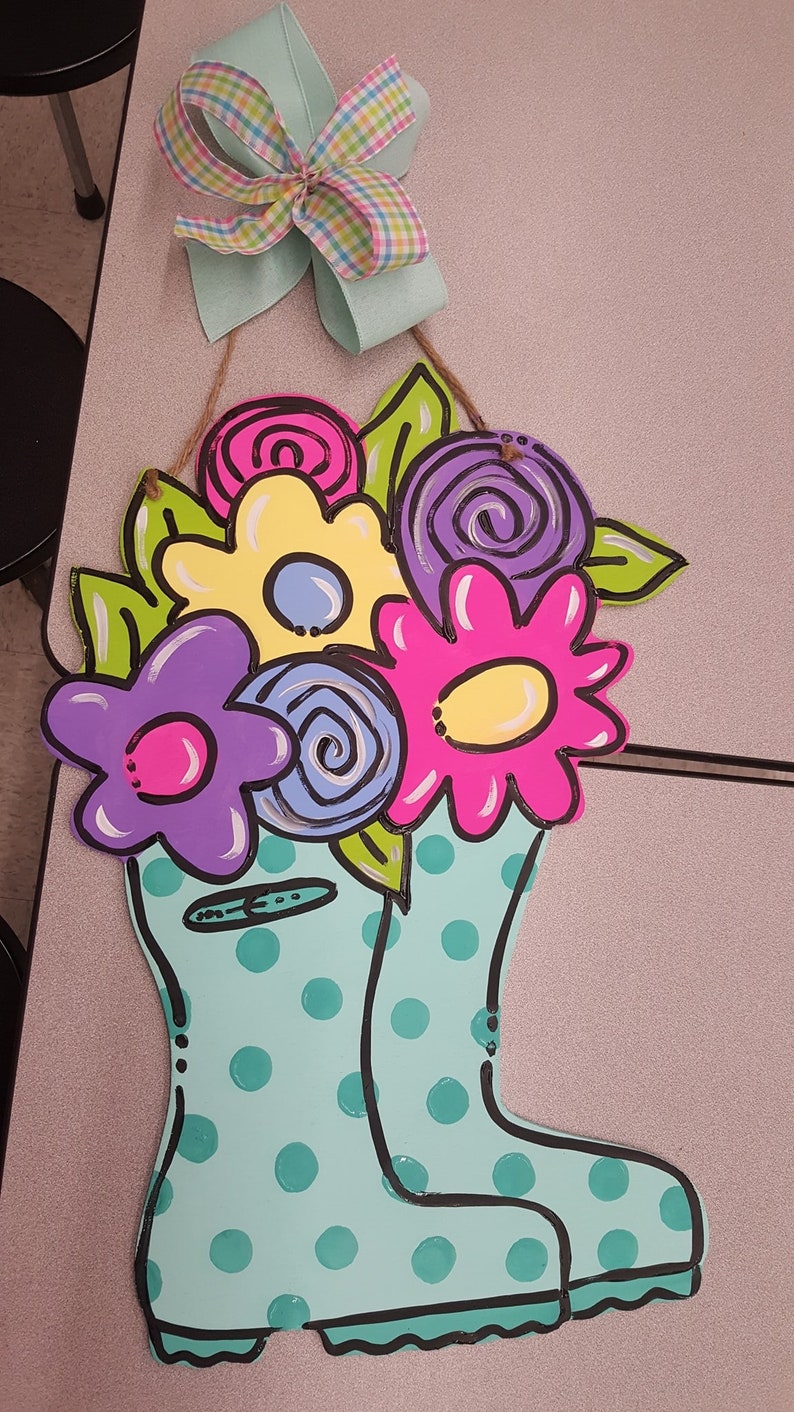 Rain Boots Flowers Door Hanger Template Digital Spring Sign - Etsy