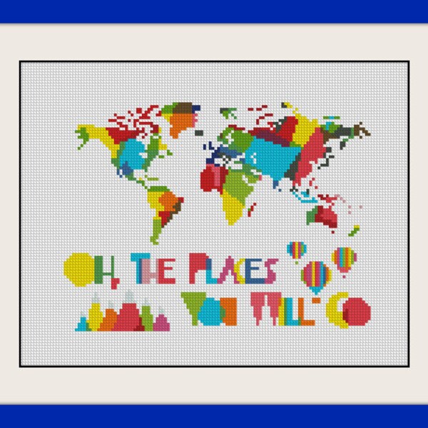 World Map for Kids Room Cross Stitch Pattern - Etsy