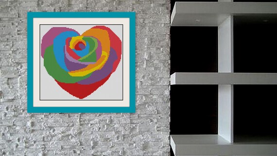 Flower heart cross stitch pattern Heart geometric cross | Etsy