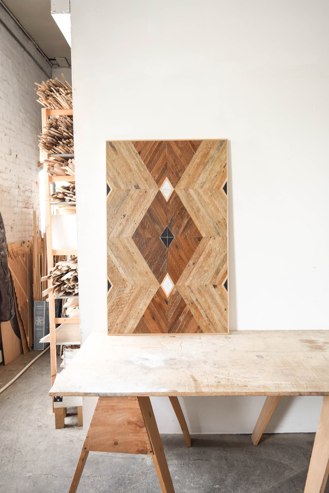 Custom Reclaimed Wood Dining Table With Marble and Granite Inlay - Etsy