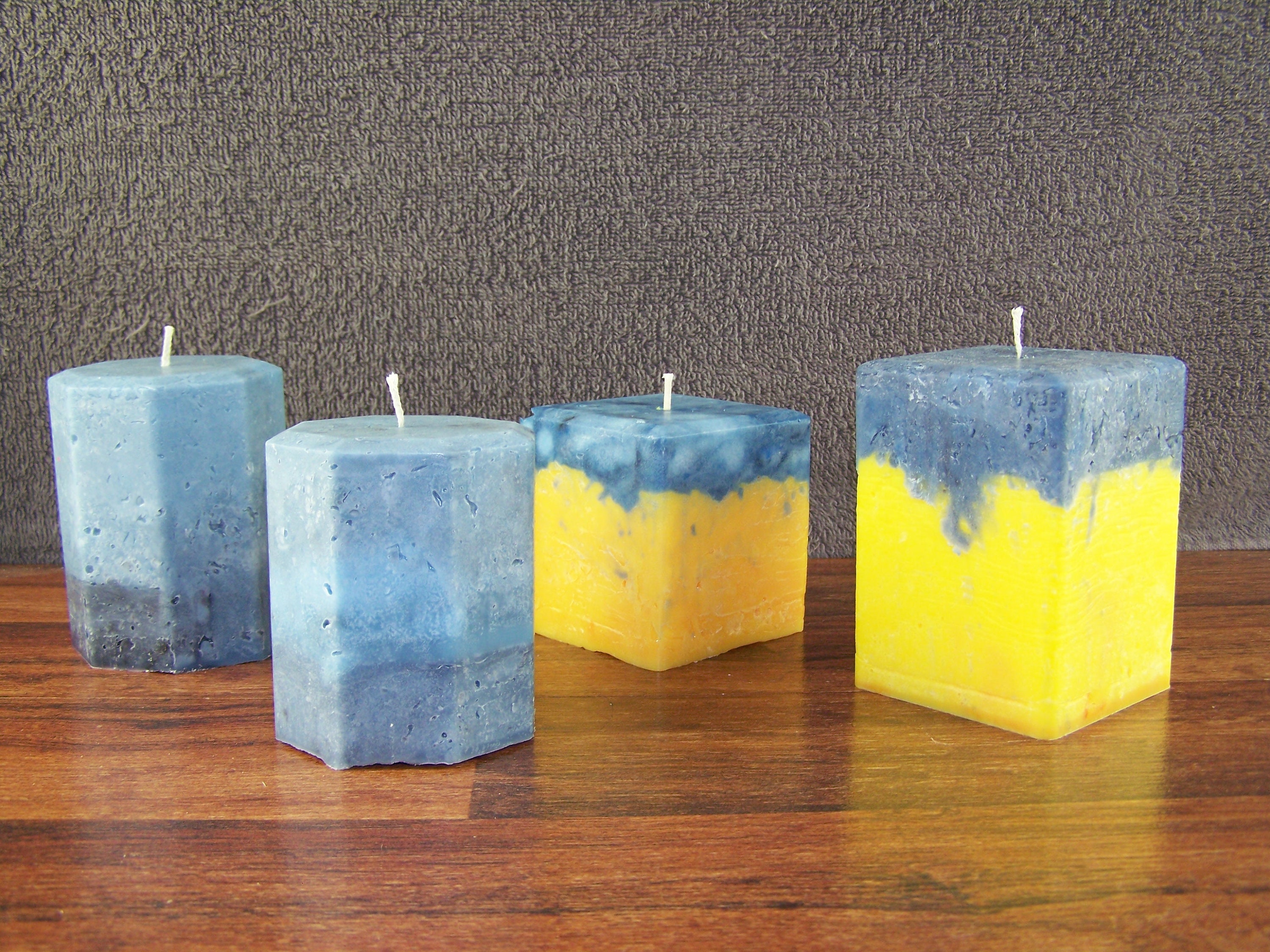 Two Square and 2 Octagon Shaped Rustic Paraffin and Soy Pillar Candles ...
