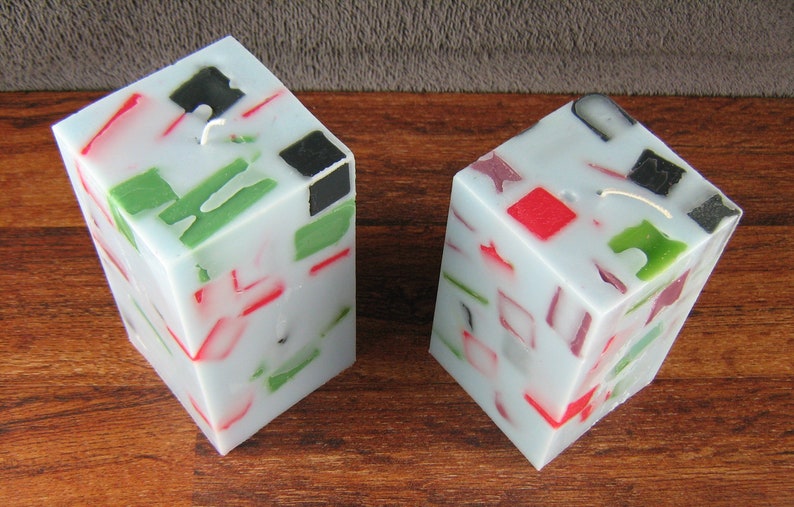 Pair of Two Square Light Blue Pillar Chunk Candles - Etsy