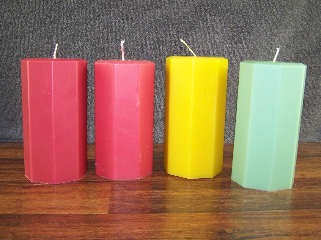 Homemade Set of Four 3" Octagon Pillar Red Candles - Etsy