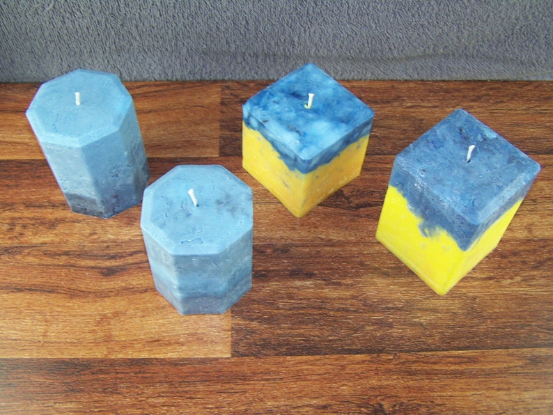 Two Square and 2 Octagon Shaped Rustic Paraffin and Soy Pillar Candles ...