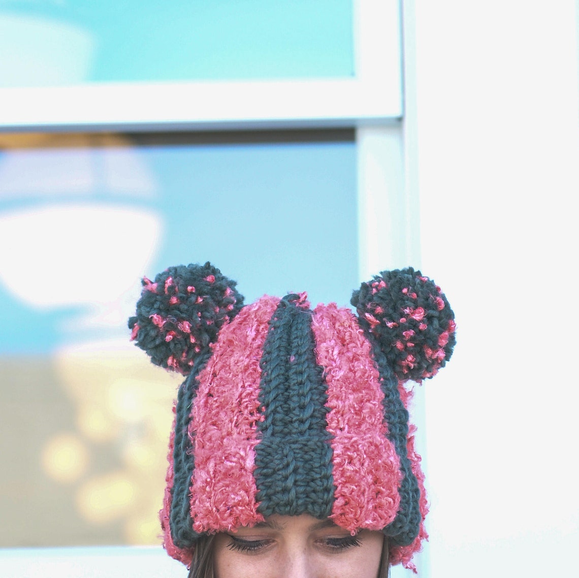 Pattern Striped Double Pompom Hat Crochet Beanie Pattern Boho Style Darn Good Yarn Ecofriendly