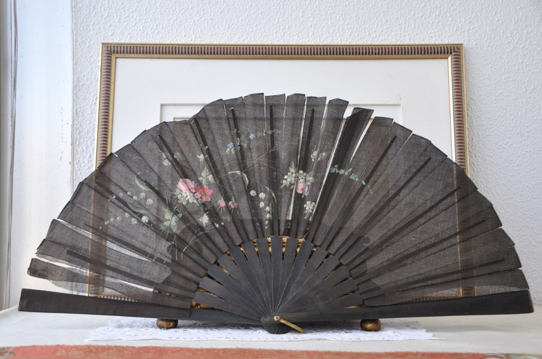 Victorian Antique French Fan, Shabby AS-IS Condition, Black Hand Fan ...