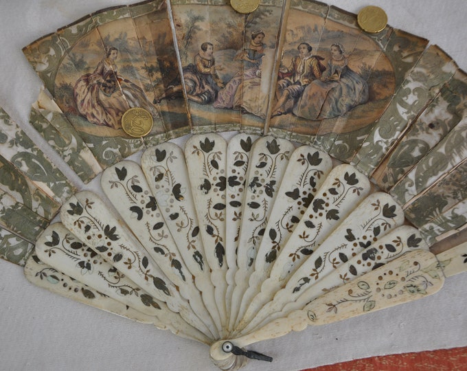 Gorgeous Antique 1860 Isabelino Fan Frame, Victorian French Fan, White ...