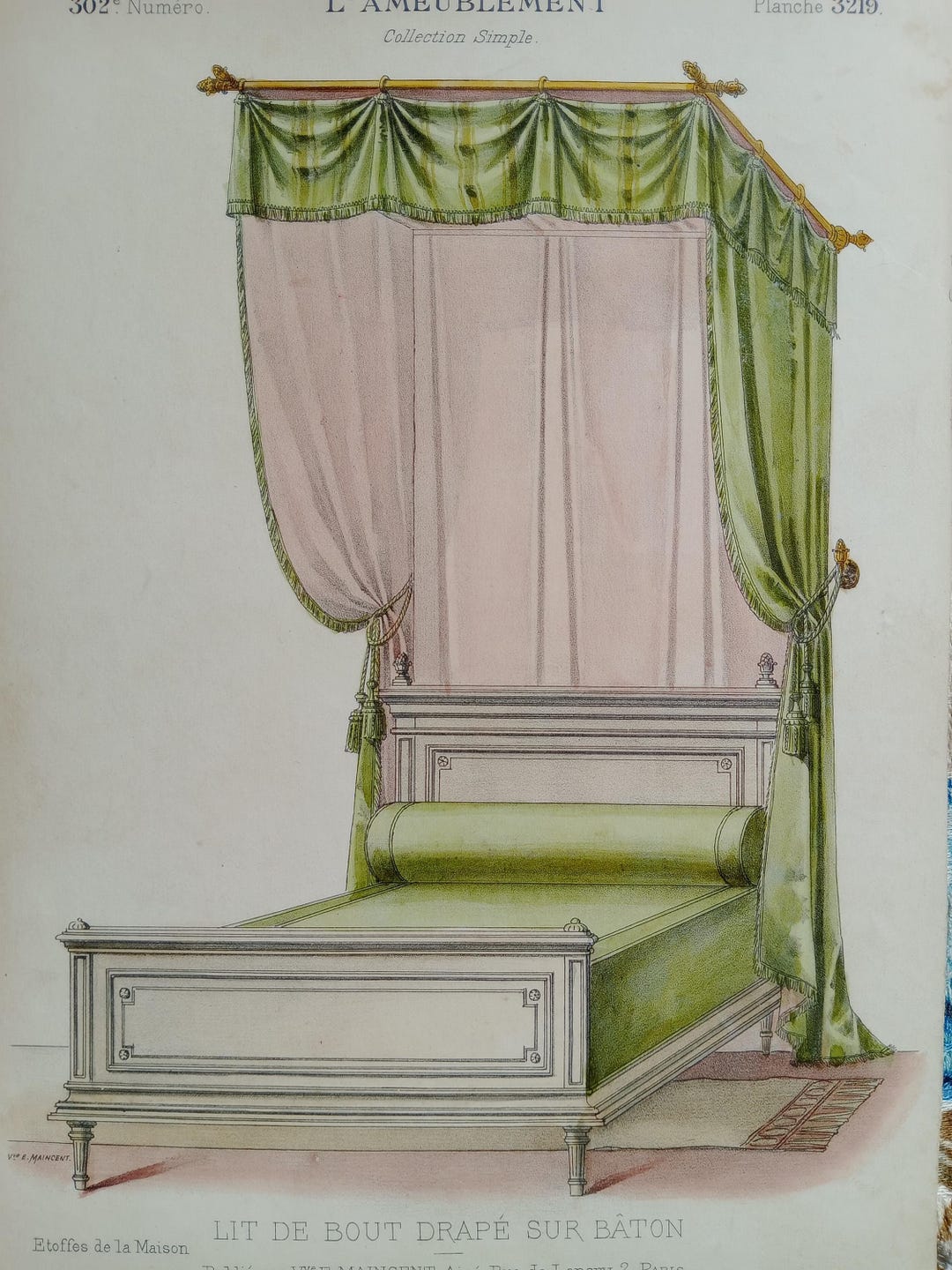 Antique French Boudoir Furniture Print: 1880s Empire Style Lithograph ...