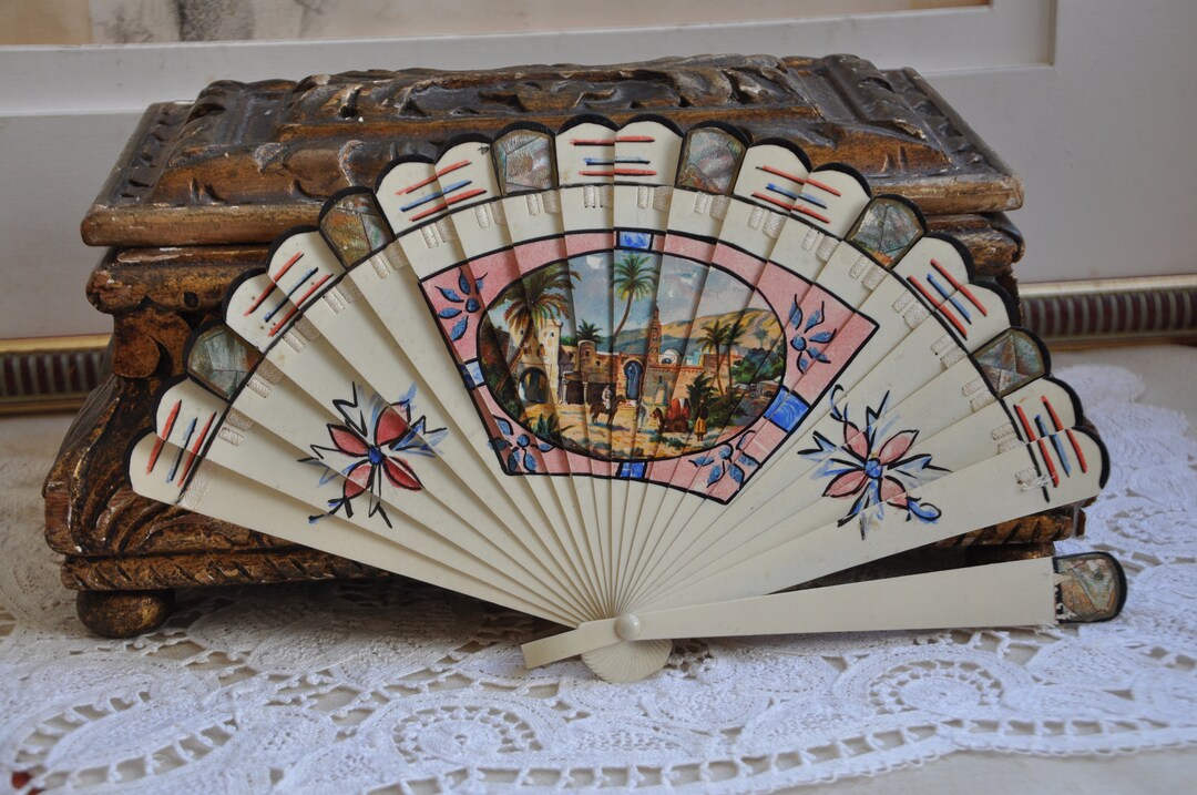 Antique French Hand Fan, 1910's Brise, Celluloid, Grand Tour Vacation ...