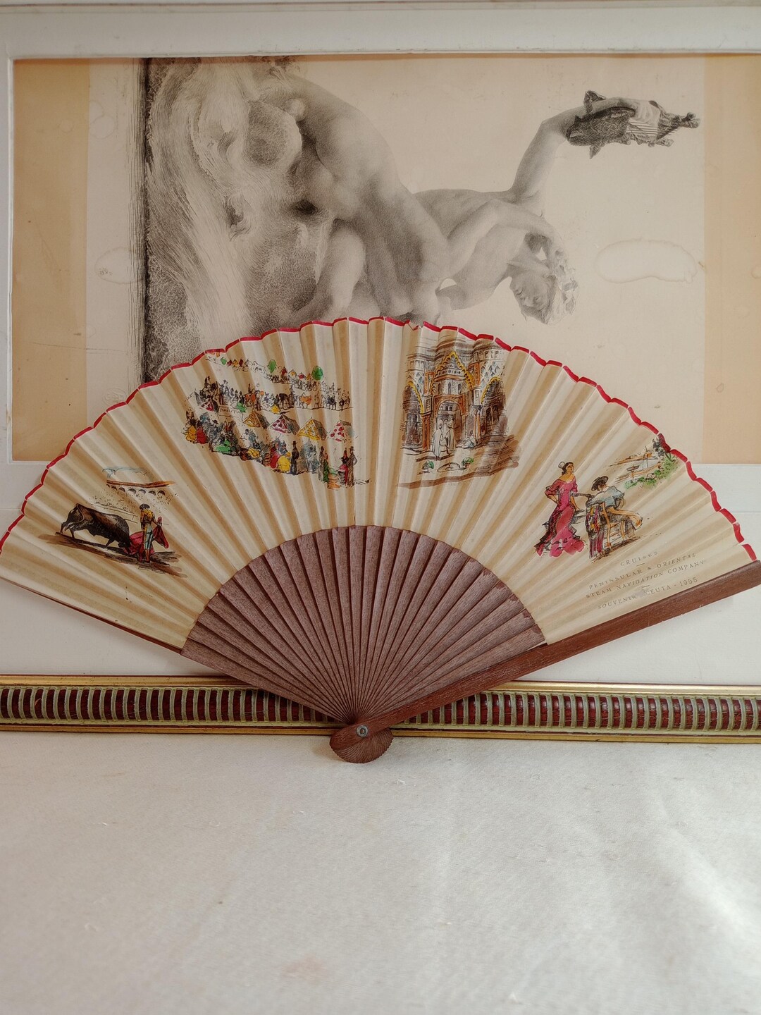 Vintage Spanish Fan, 1950s Flamenco Fan, Bullfighting Wood Fan, Wood ...