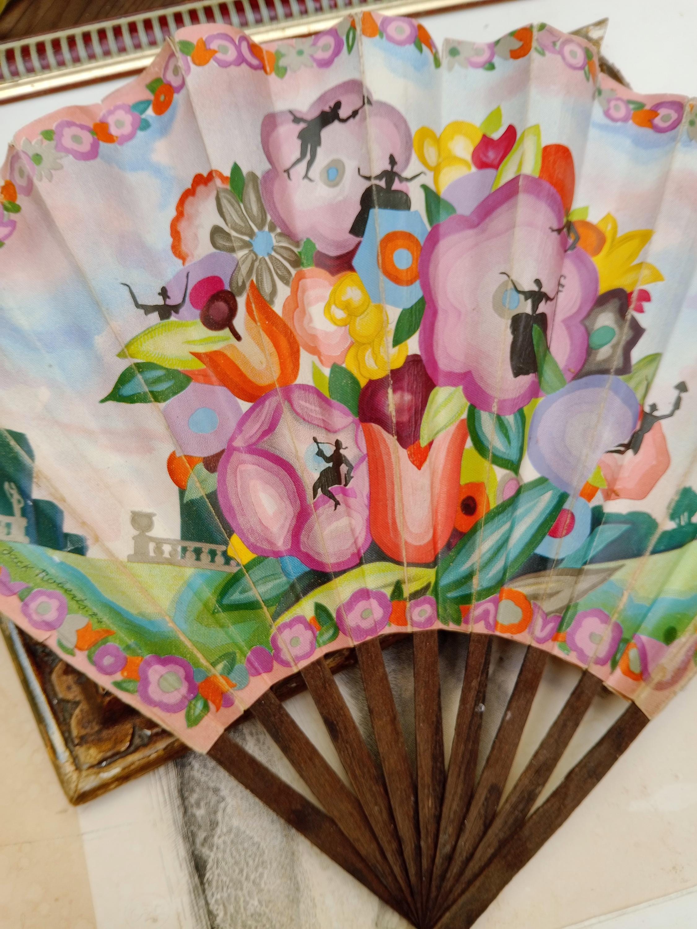 1920s Art Deco French Advertising Fan, Galleries Lafayette Silk ...