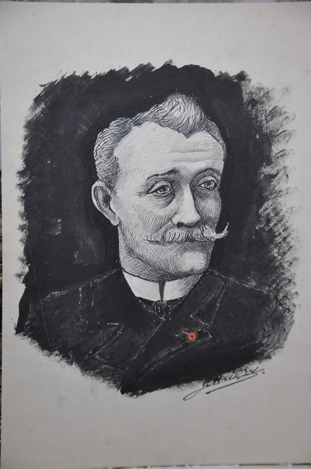 Original Antique French Portrait Drawing, Gentleman, French Man Drawing ...