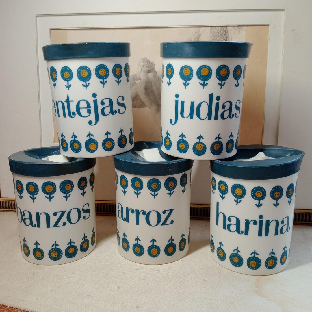 Set of 5 Vintage Spanish Kitchen Canisters, 1960 1970 Kitchen, Spice ...