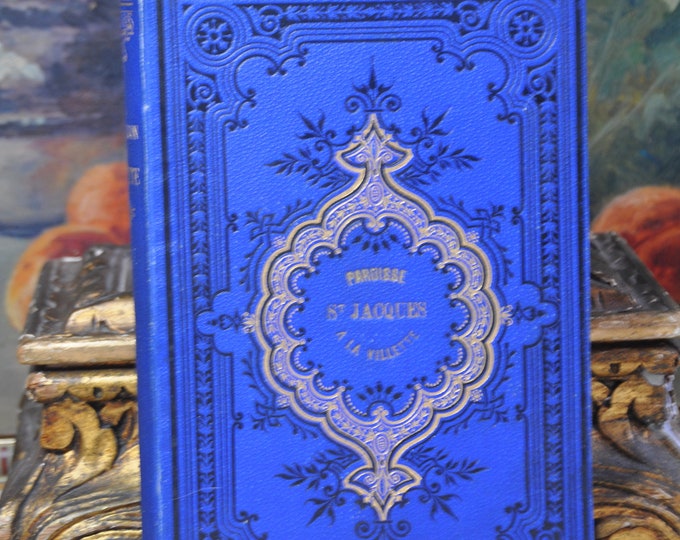Antique French 1800s Rare Book, Royal Blue Gold Library Book, Vintage ...