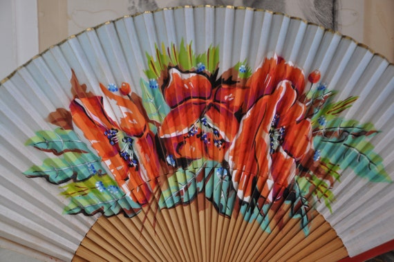 Gorgeous Vintage Asian Hand Fan, Red Ladies Hand Fan,… - Gem