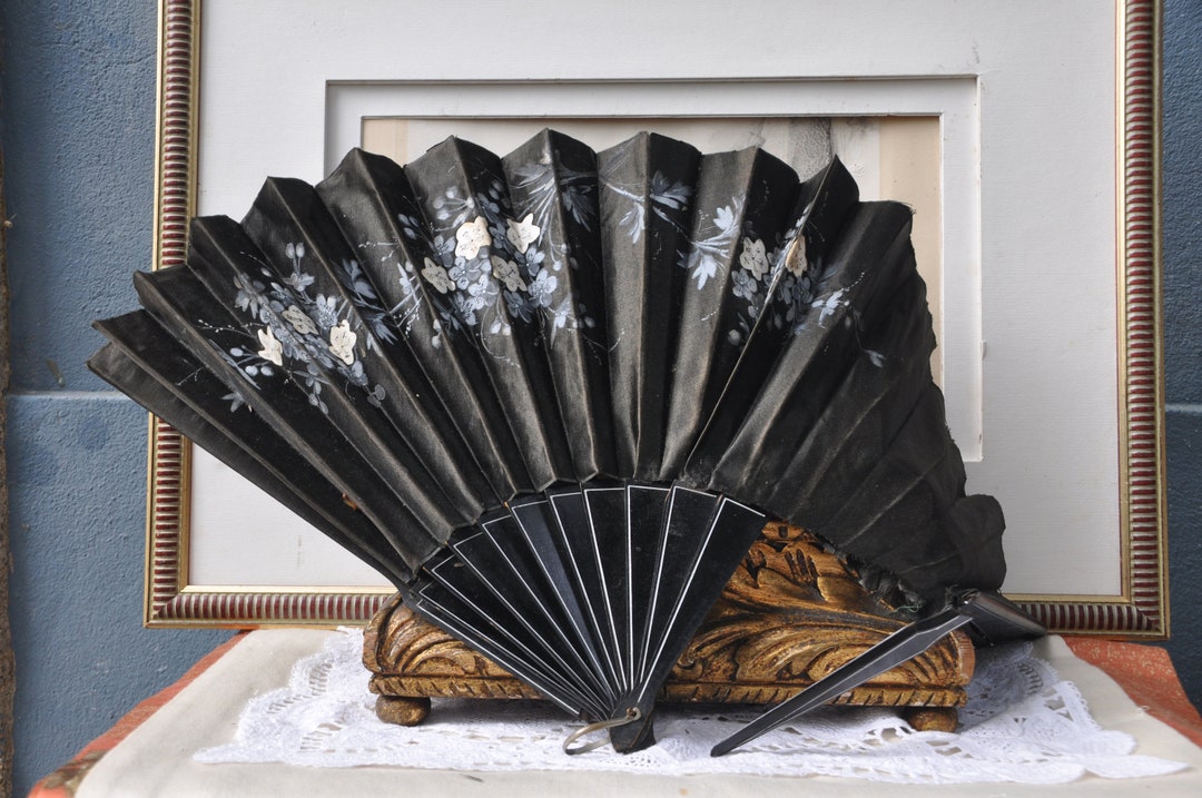 Victorian Antique French Fan, Shabby AS-IS Condition, Black Hand Fan ...