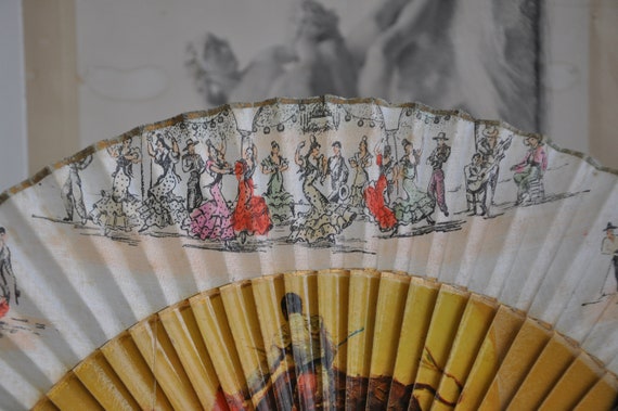 Vintage Spanish Fan, 1940s Flamenco Fan, Bullfighting… - Gem