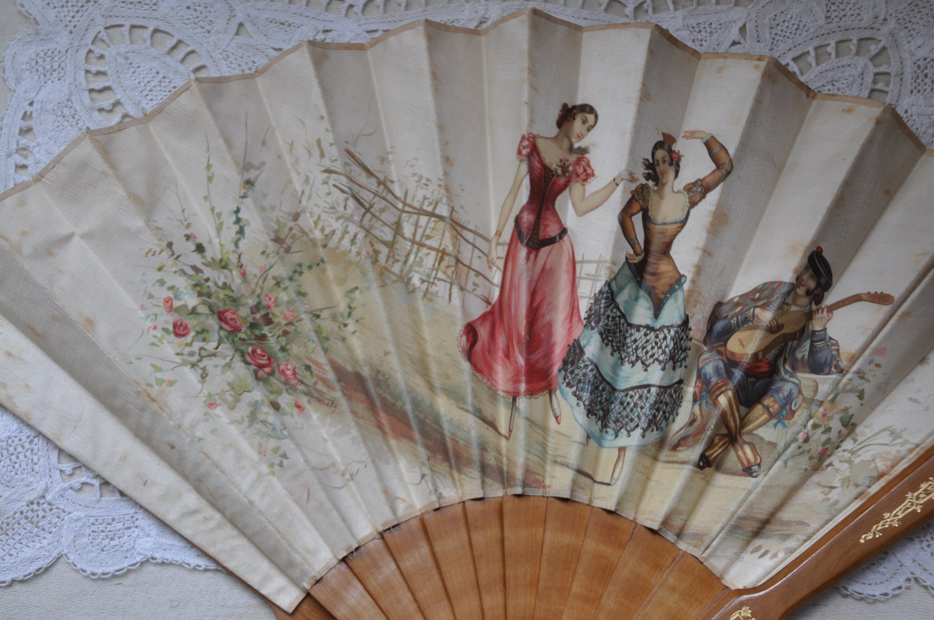 XL Antique French Hand Fan 1890s Fan Spanish Dancers - Etsy