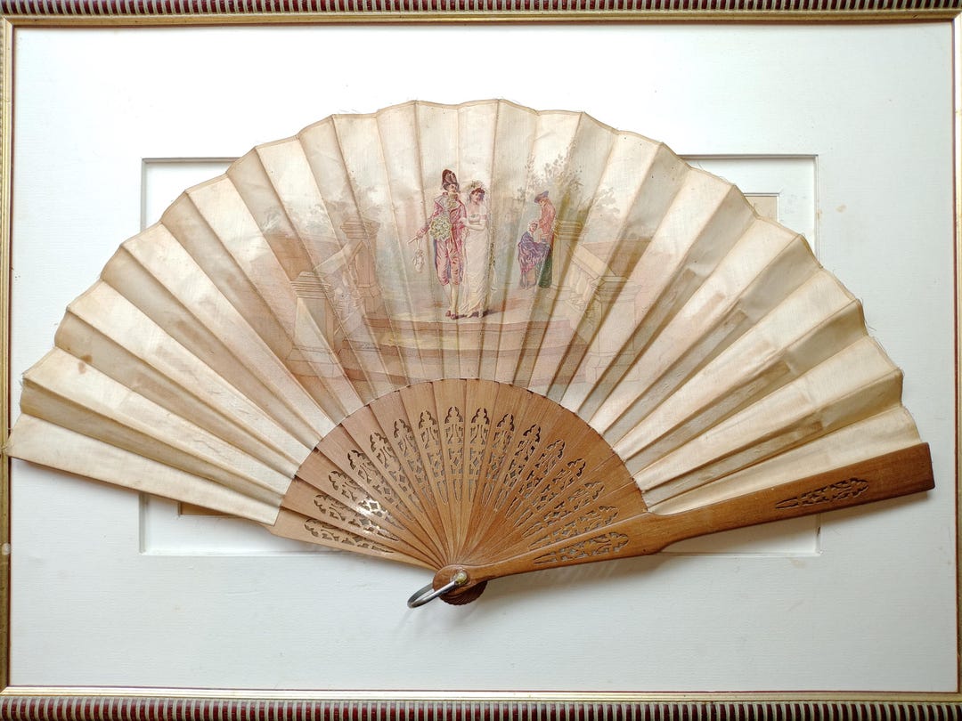 Victorian Antique French Fan, Fabric Hand Fan, MOP Rivet , Vintage 19th ...