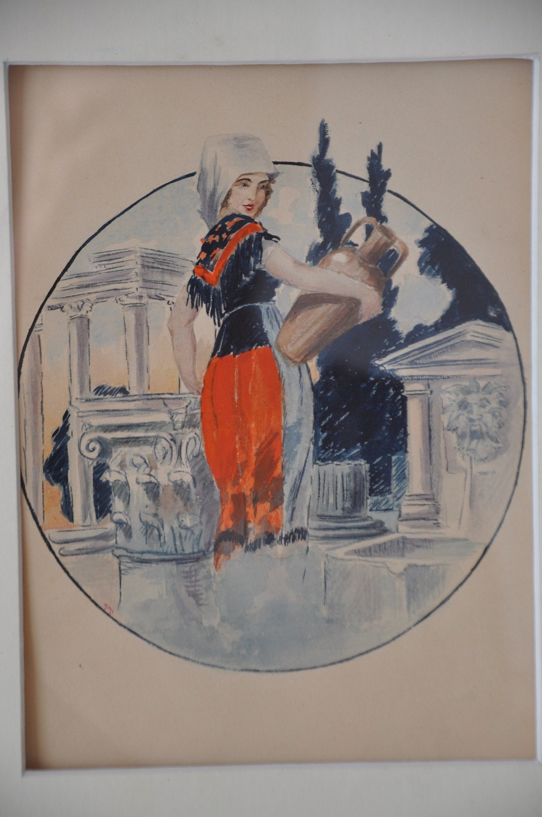 Art Nouveau Painting of Young Greek Lady in Athens, 1910s Paris ...
