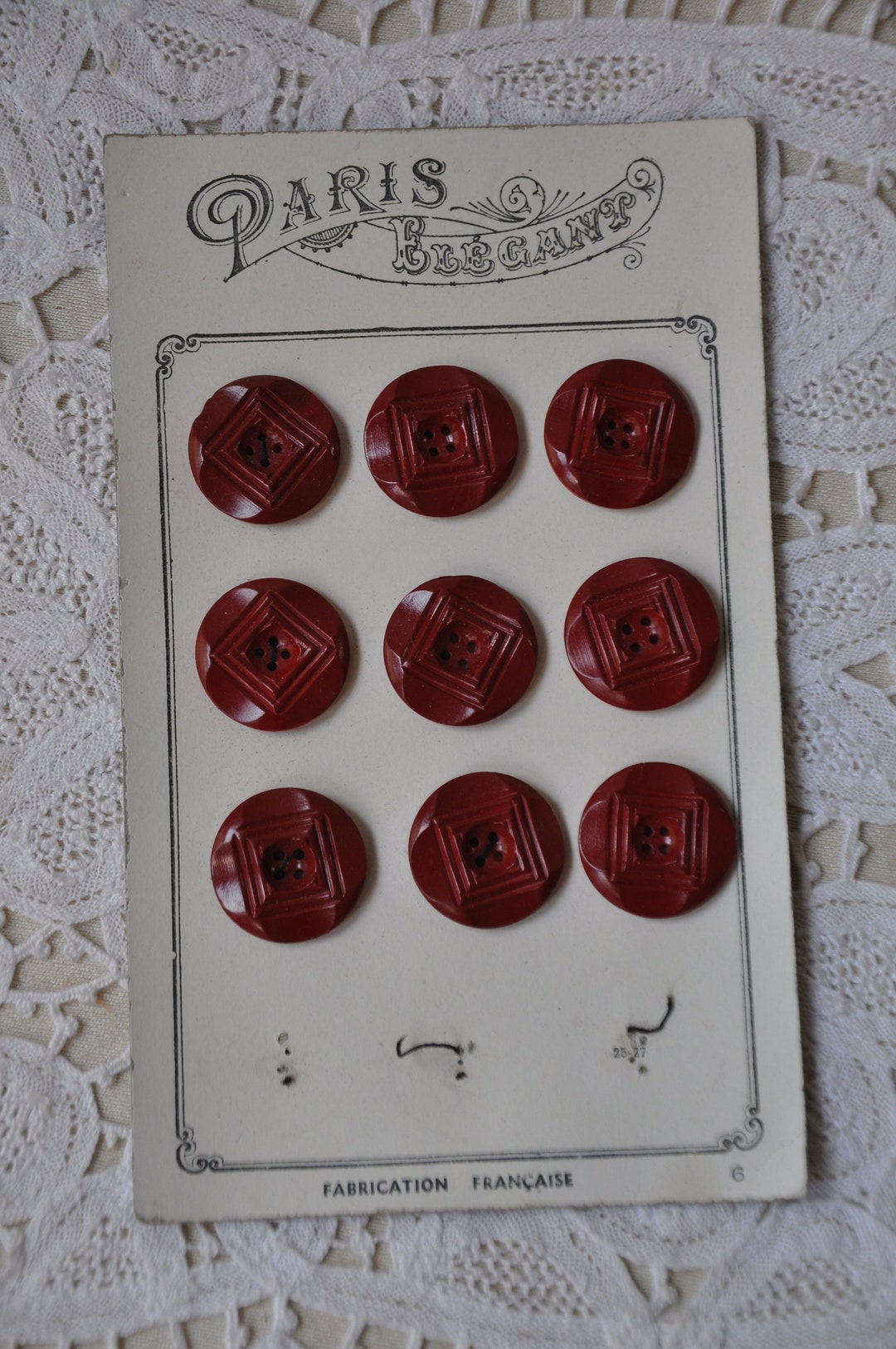 Lot of 9 Antique French Buttons, Red Victorian Edwardian Buttons ...