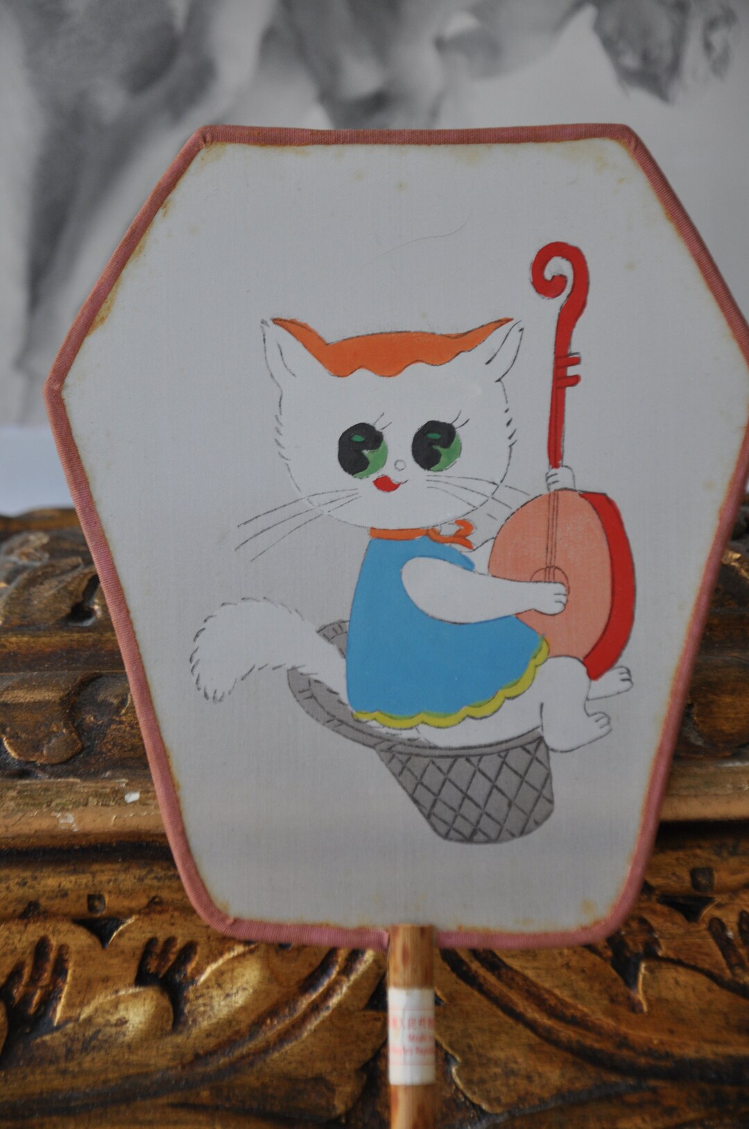 Vintage Japanese Cat Hand Fan, Vintage Ladies Hand Fan, Pink Japanese ...