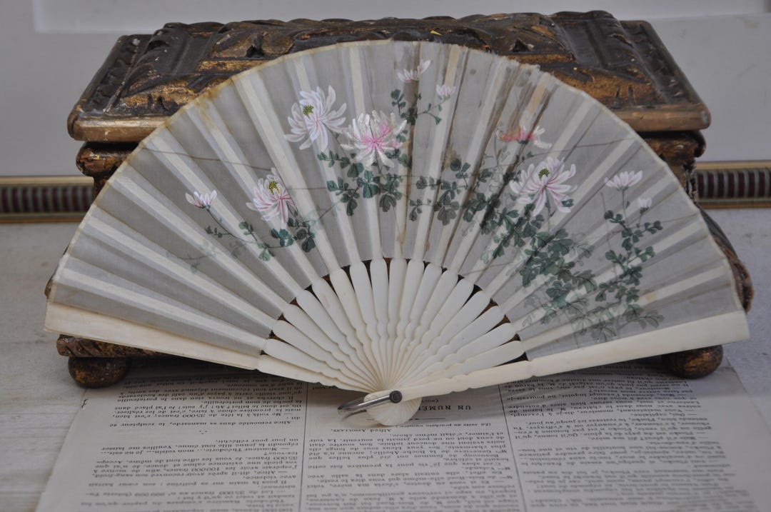 Small Antique 1900's French Fan, Miniature Hand Fan, Edwardian Fan ...