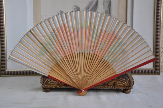 Gorgeous Vintage Asian Hand Fan, Red Ladies Hand Fan,… - Gem