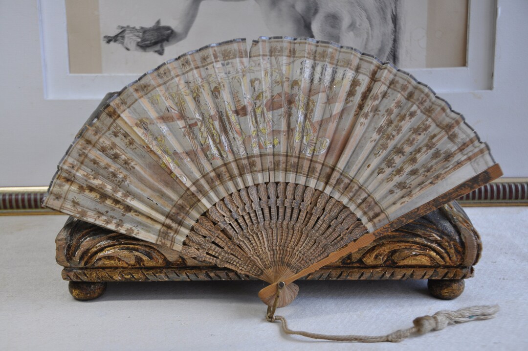 Antique Japanese Paper Hand Fan, Fragile, Purple Japanese Asian ...