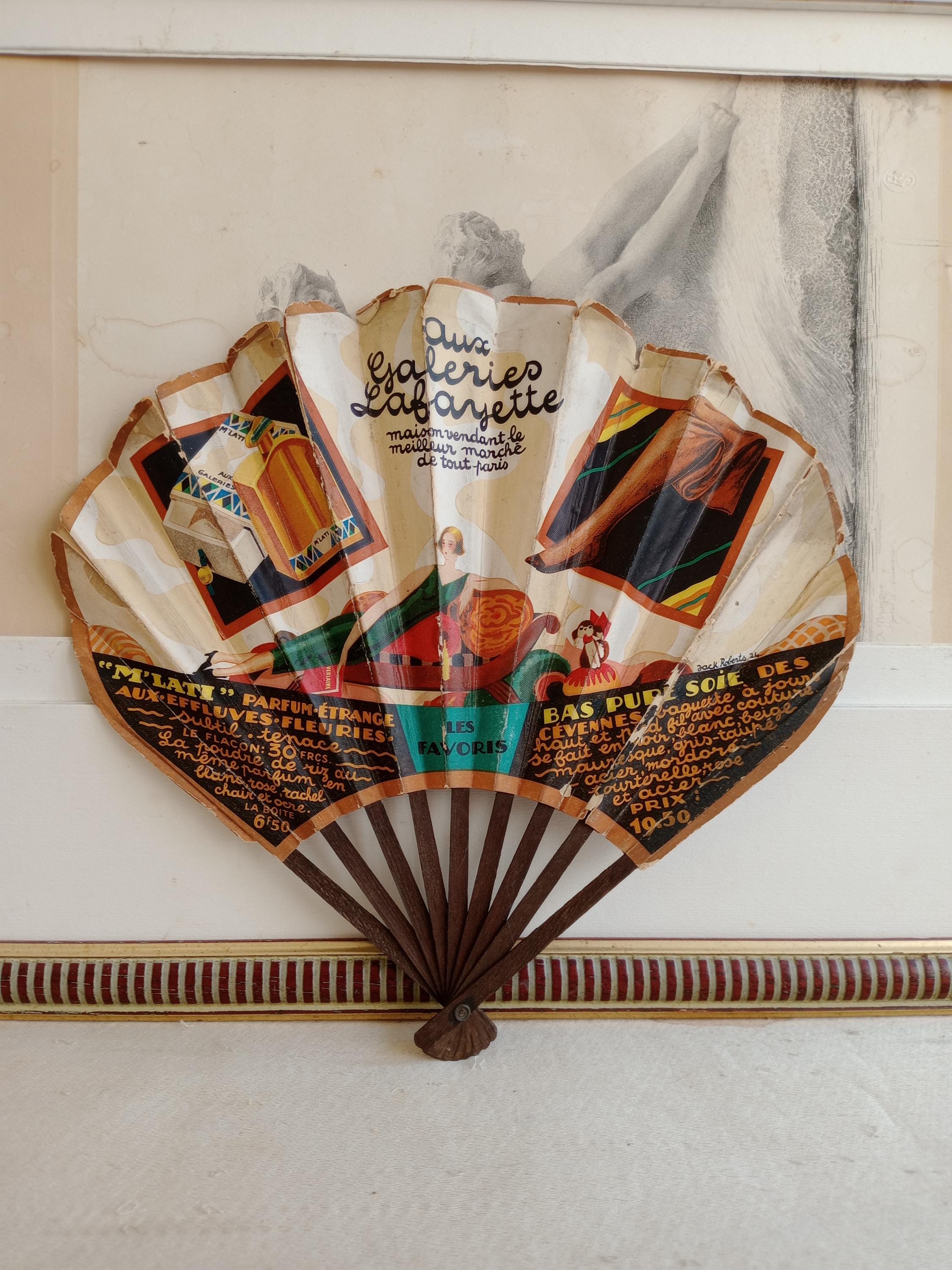 1920s Art Deco French Advertising Fan, Galleries Lafayette Silk ...