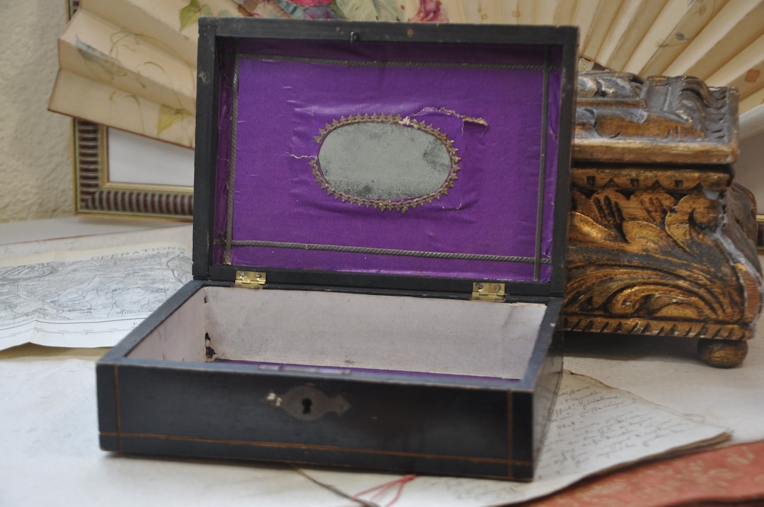Antique French Jewelry Box, Napoleon III 1800s, Lacquered Wood ...