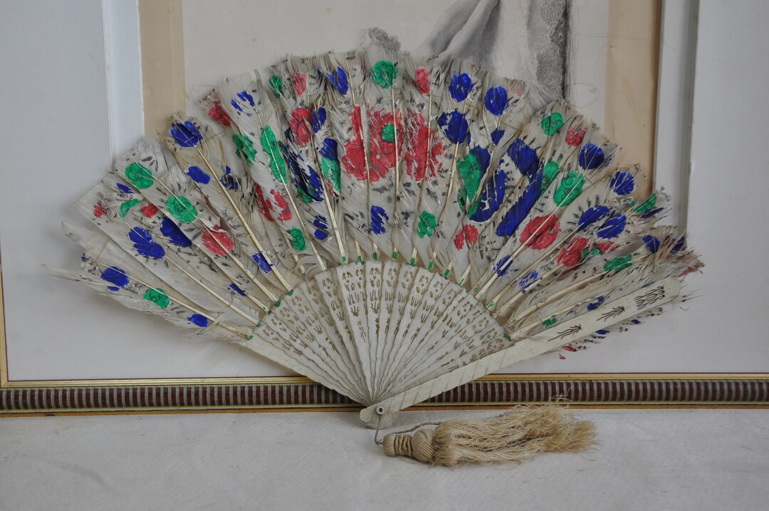 Antique White Feather Hand Fan, Edwardian Feather Fan, Boudoir Decor ...