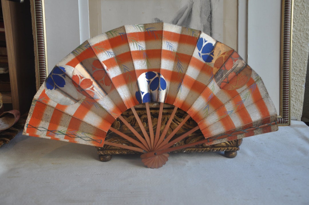 Vintage Japanese Hand Fan, Vintage Fan, Japanese Fan, Wood Sticks ...