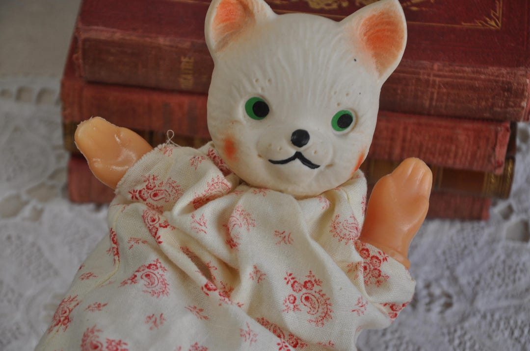 Vintage French Cat Puppet, Marionette, White Kitty Hand Puppet, 11 ...