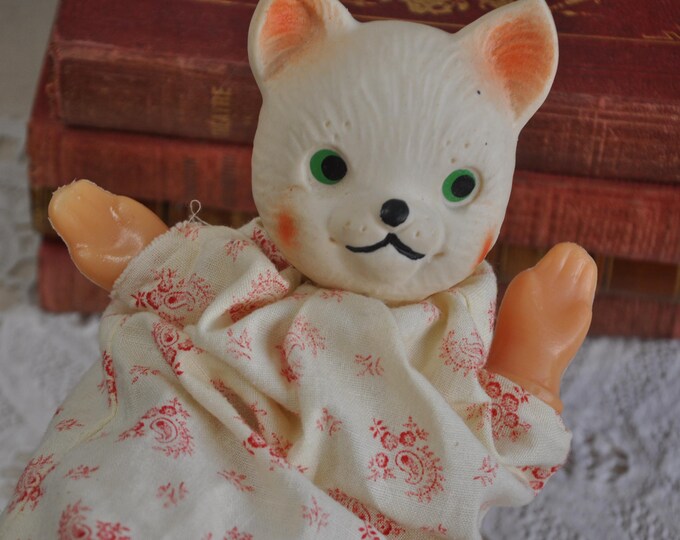 Vintage French Cat Puppet, Marionette, White Kitty Hand Puppet, 11 ...