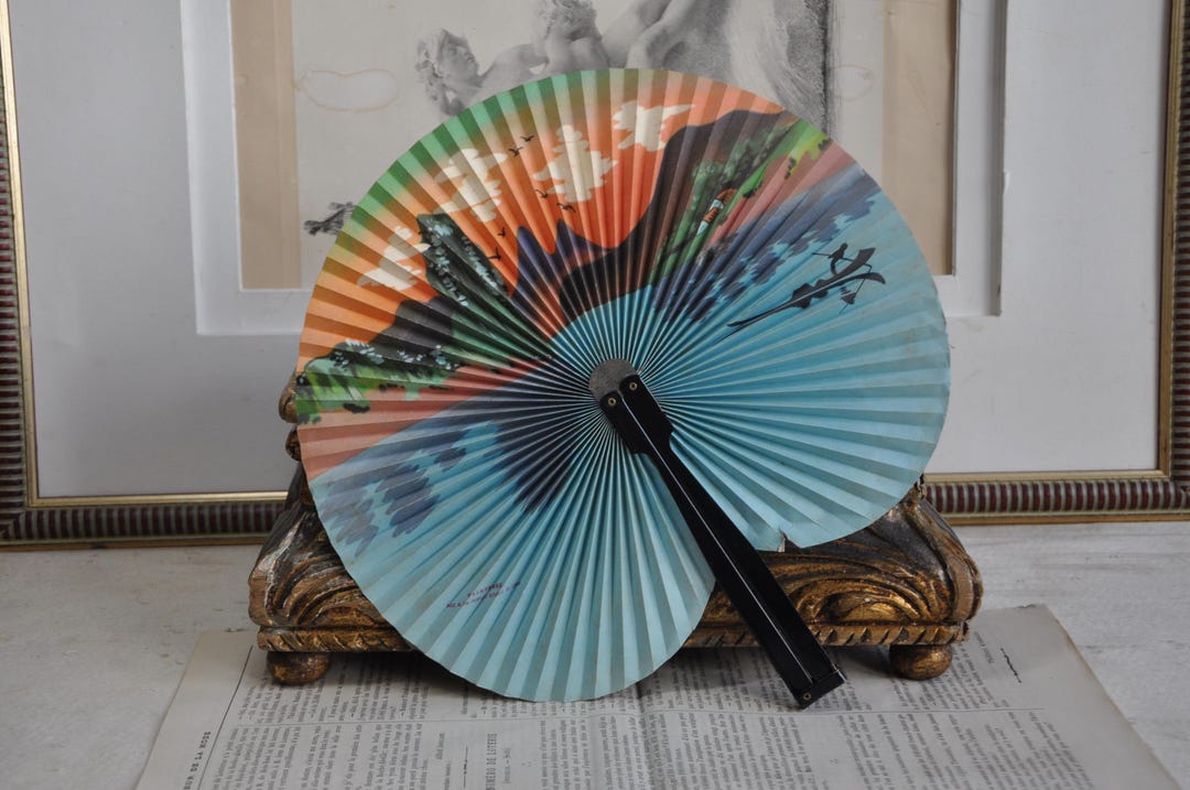 Vintage Chinese Folding Hand Fan, Red Flowers, Bird, Cockade Fan ...