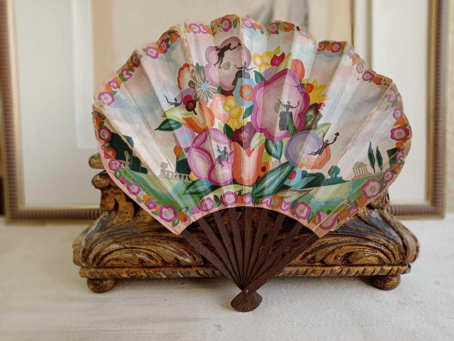 1920s Art Deco French Advertising Fan, Galleries Lafayette Silk ...