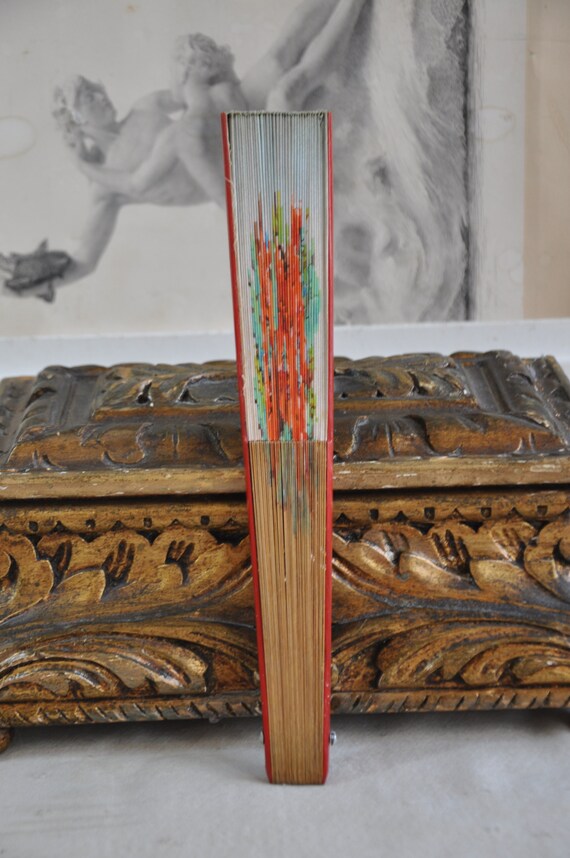 Gorgeous Vintage Asian Hand Fan, Red Ladies Hand Fan,… - Gem