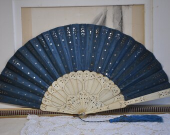 Antique French Hand Fan, Vintage Ladies White Hand Fan, Gauze Fan, Bone ...