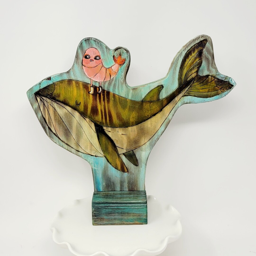 Shrimp Riding Whale Wood Art Decor - Etsy