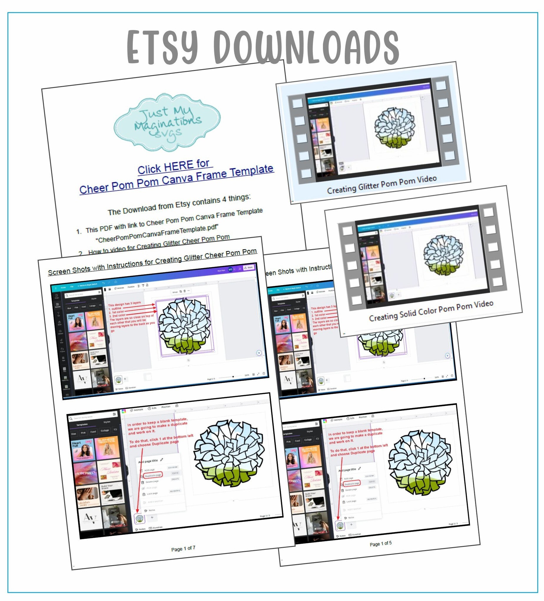 EDITABLE Cheer Pom Pom | CANVA FRAME| Make Your Own Custom Pom Pom ...